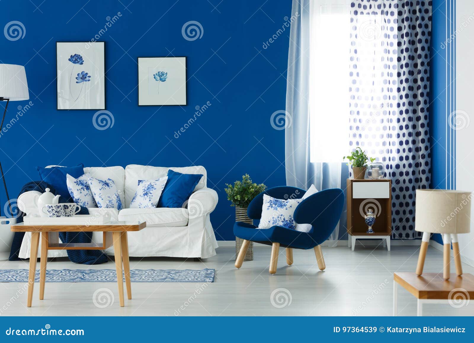Blue and white lounge stock image. Image of lamp, country - 97364539