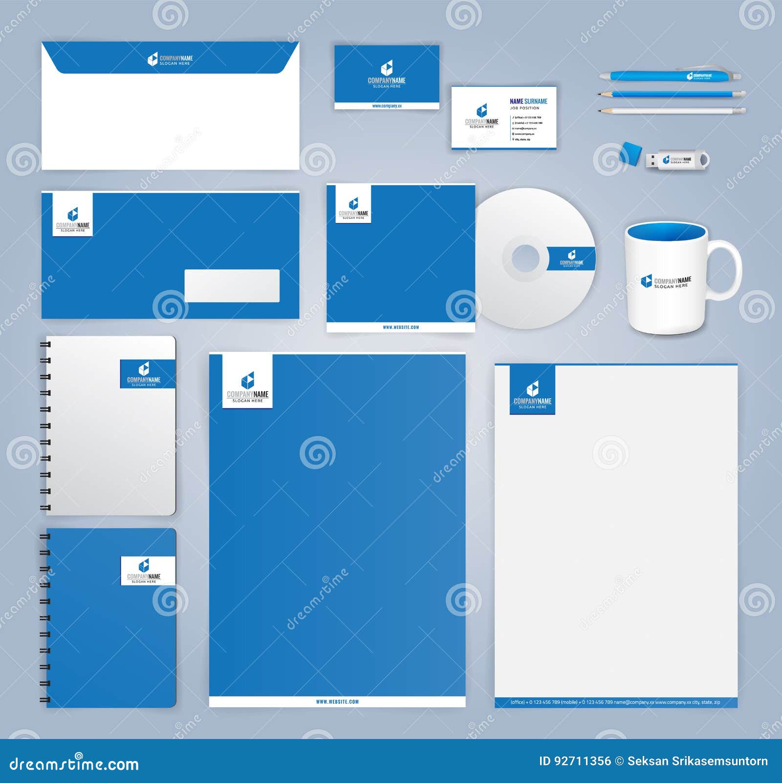 Blue and White Modern Corporate Identity Design Template Stock Vector ...