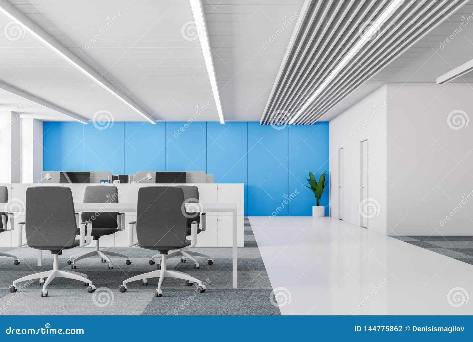 Blue and White Modern Office Interior Stock Illustration - Illustration ...
