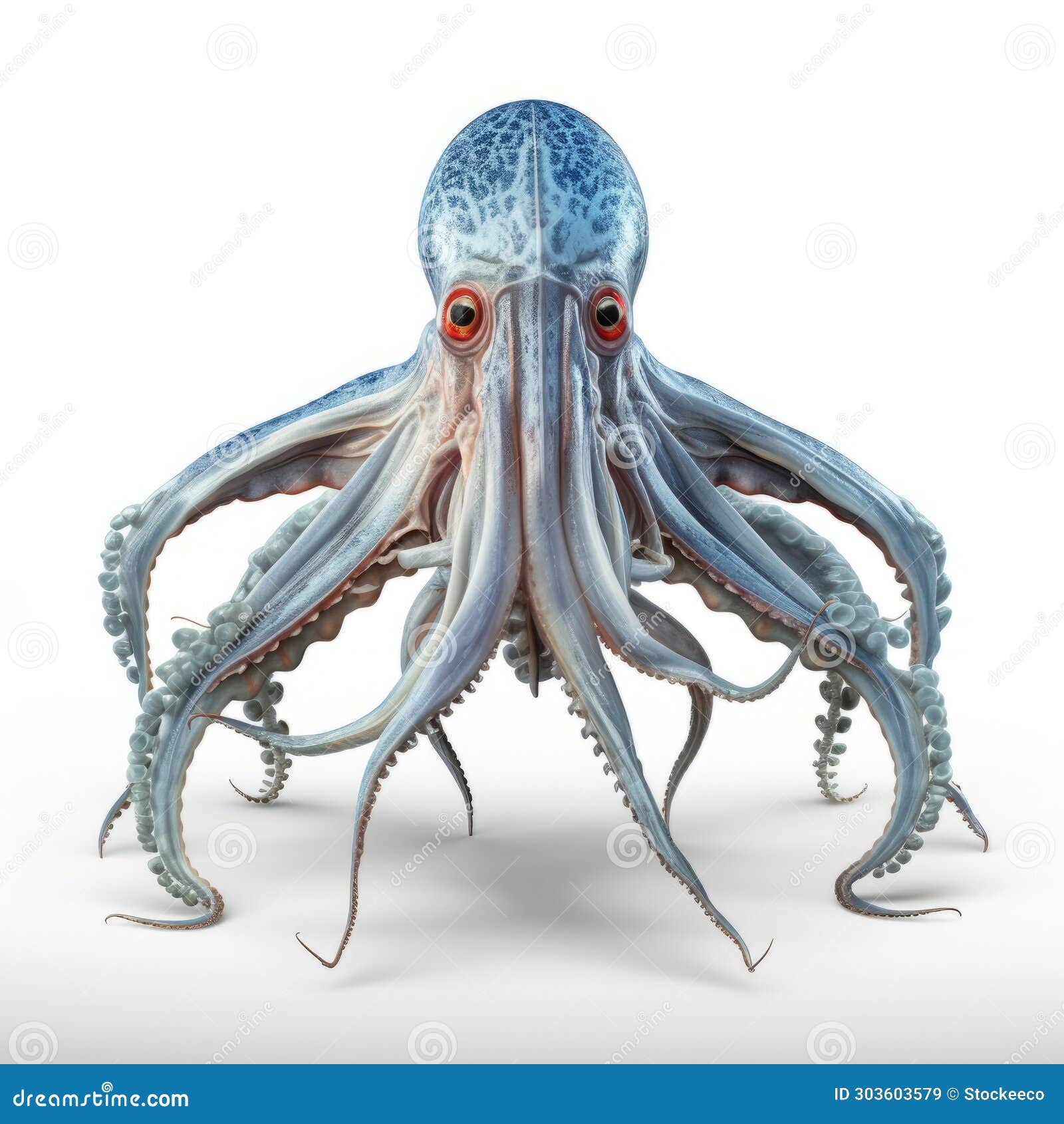 Ultra Realistic 3d Octopus with Blue Tentacles on White Background ...