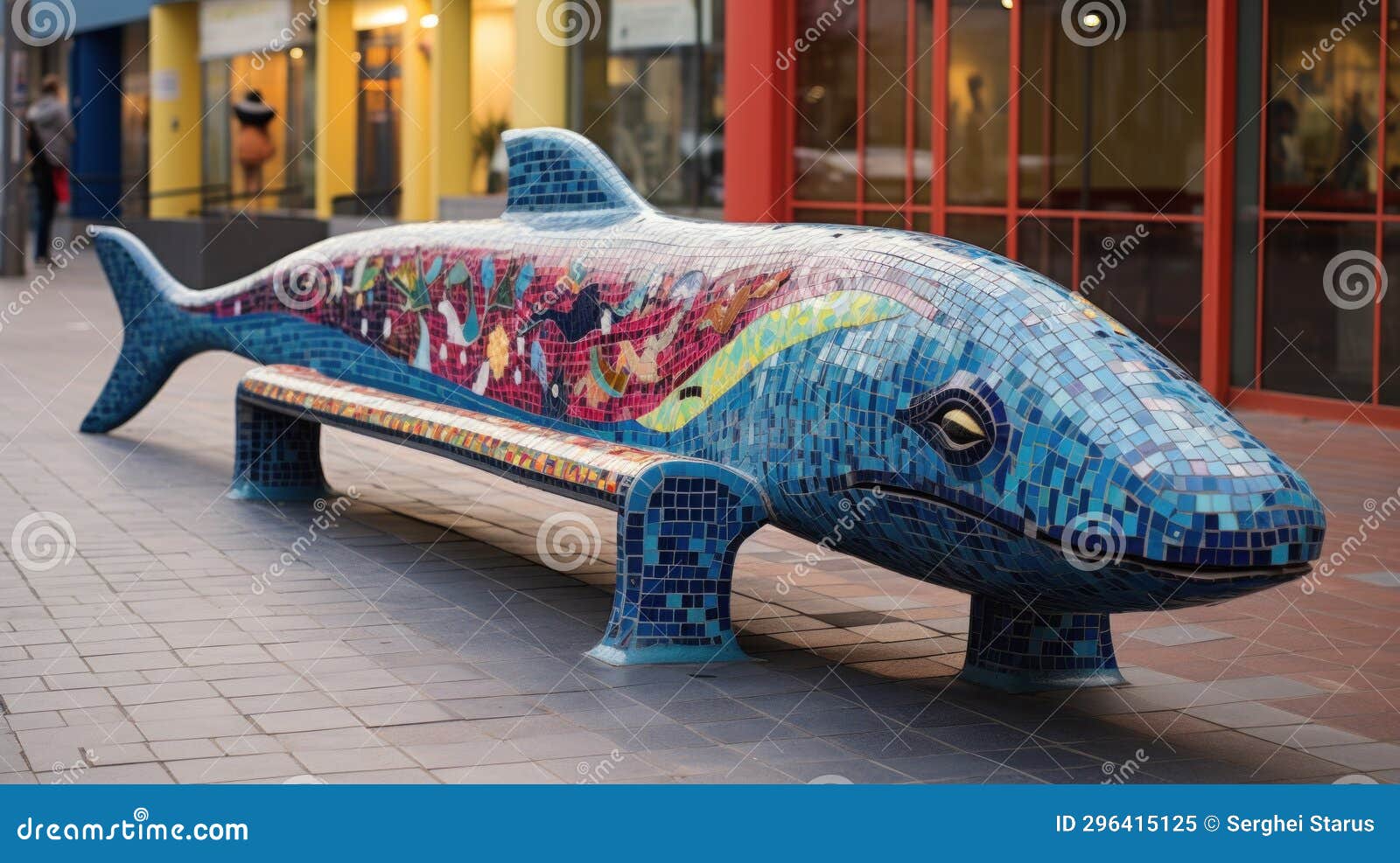 A Blue and White Painted Bench with a Whale on it, AI Stock Image ...