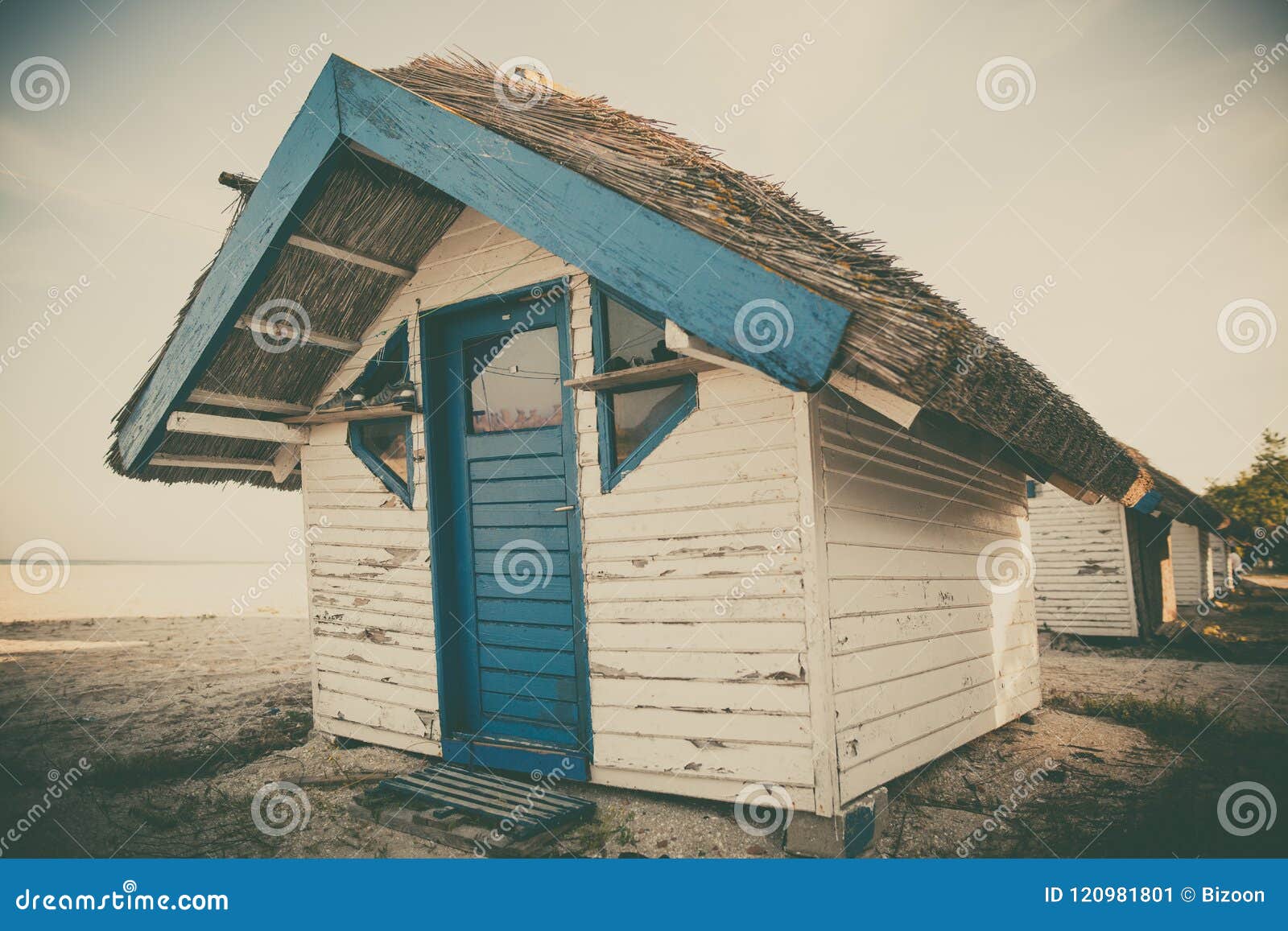 Blue and white painted hut stock image. Image of outdoor - 120981801