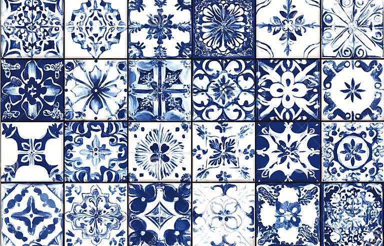 Blue and White Spanish Tile Pattern Wallpaper Stock Illustration ...