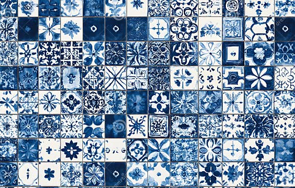 Blue and White Spanish Tile Patchwork Pattern Stock Illustration ...
