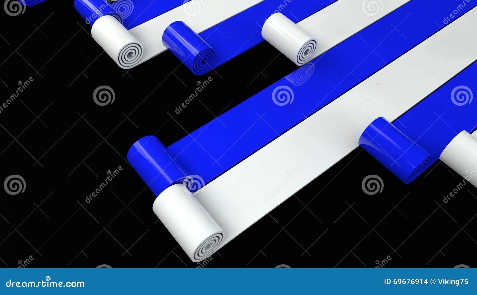 Blue and White Plastic Rolls Unrolling on Black Background 3d Render ...