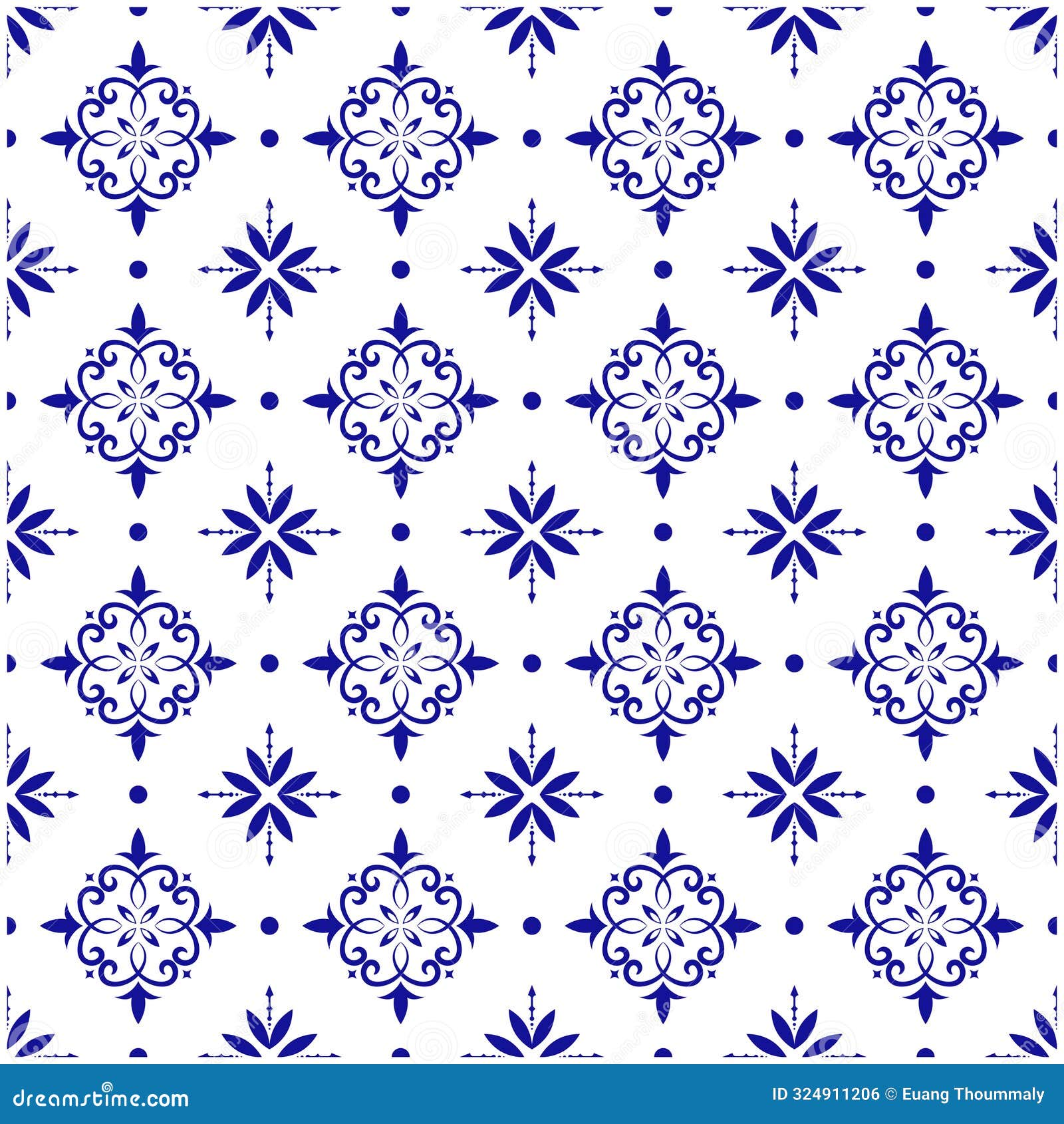 Blue and White Porcelain and Tile Seamless Pattern Stock Illustration ...