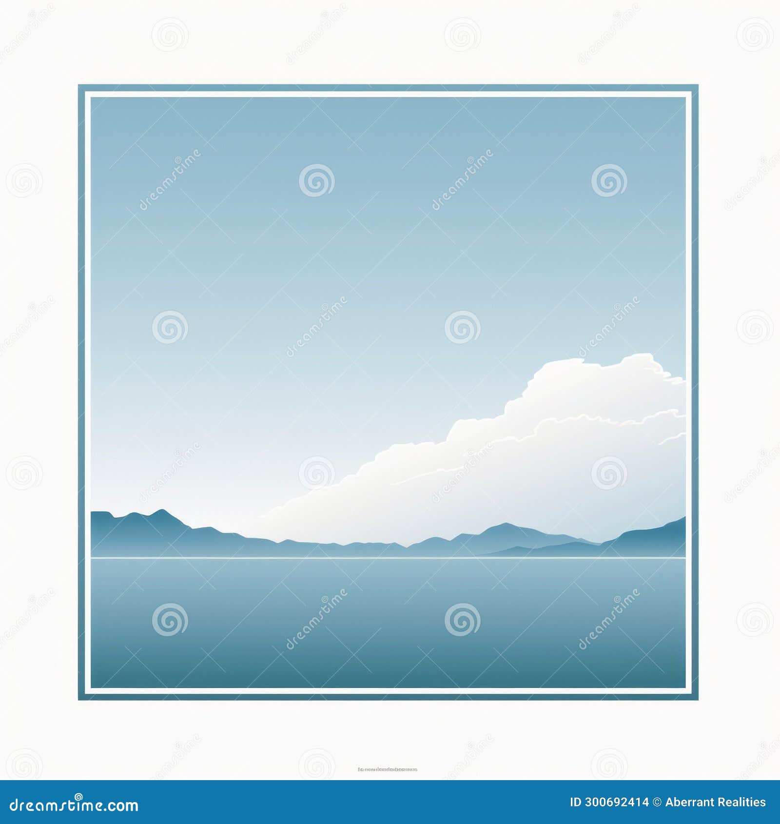 A Blue and White Poster with Mountains in the Background Stock Photo ...