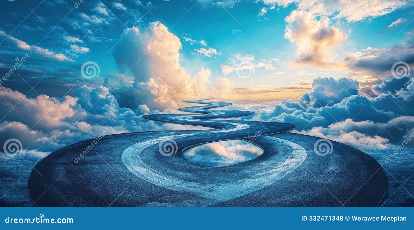 A Blue and White Road with Clouds in the Background Stock Photo - Image ...