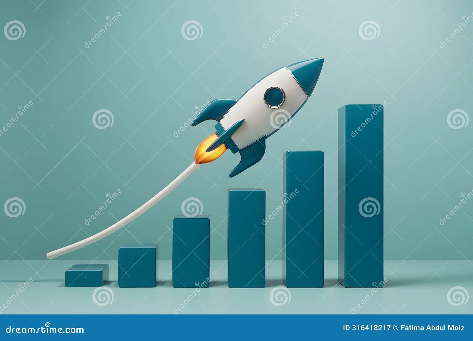 Blue and White Rocket Flying Over Bar Graphs, Reaching Highest Point ...