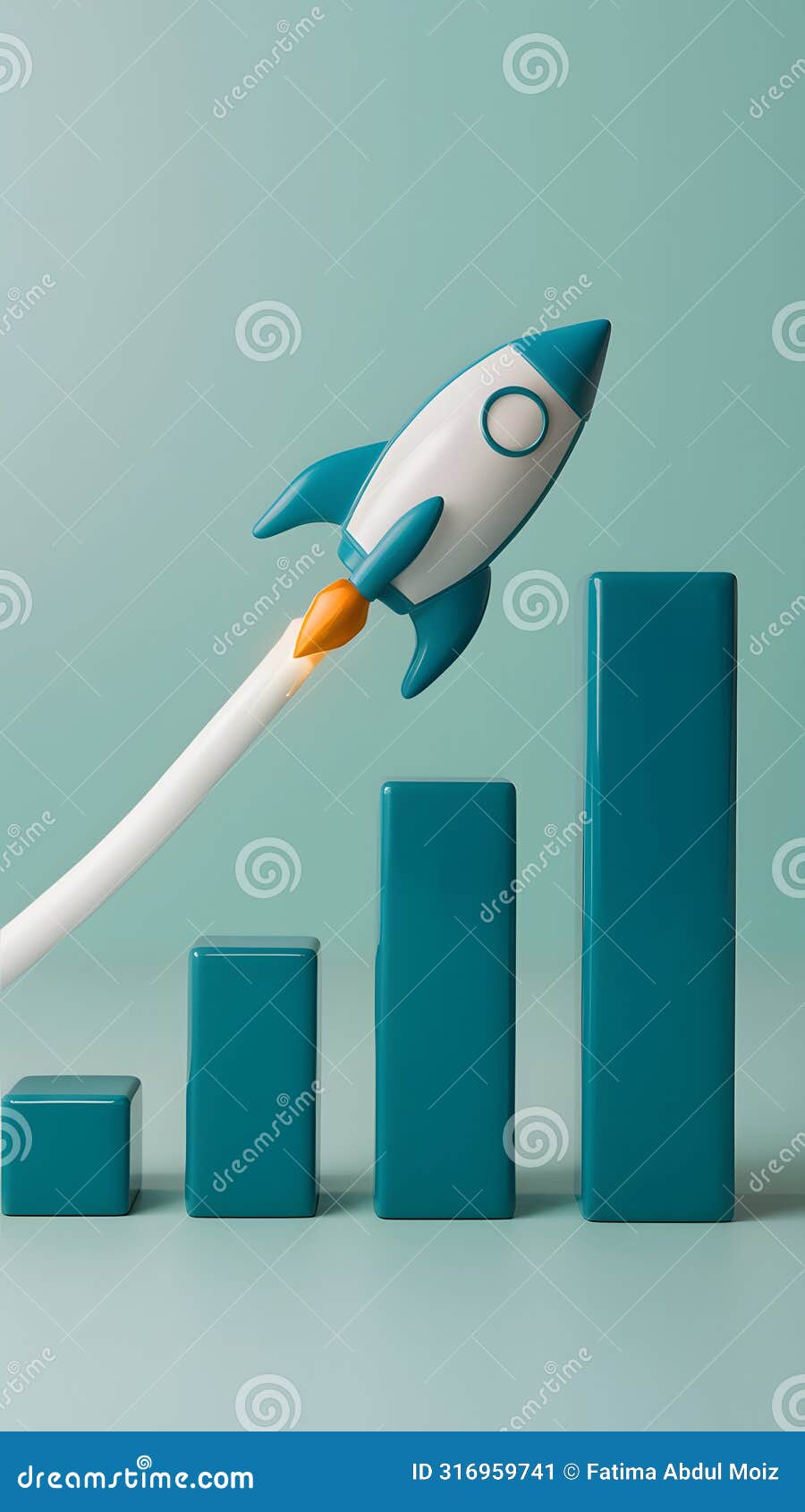 Blue and White Rocket Flying Over Bar Graphs, Reaching Highest Point ...
