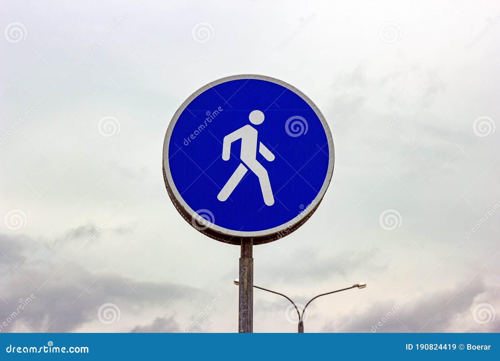 Blue and White Round Caution Road Sign for Walkway Zone and Pedestrians ...