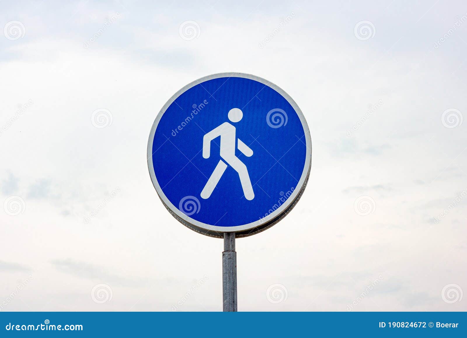Blue and White Round Caution Road Sign for Walkway Zone and Pedestrians ...