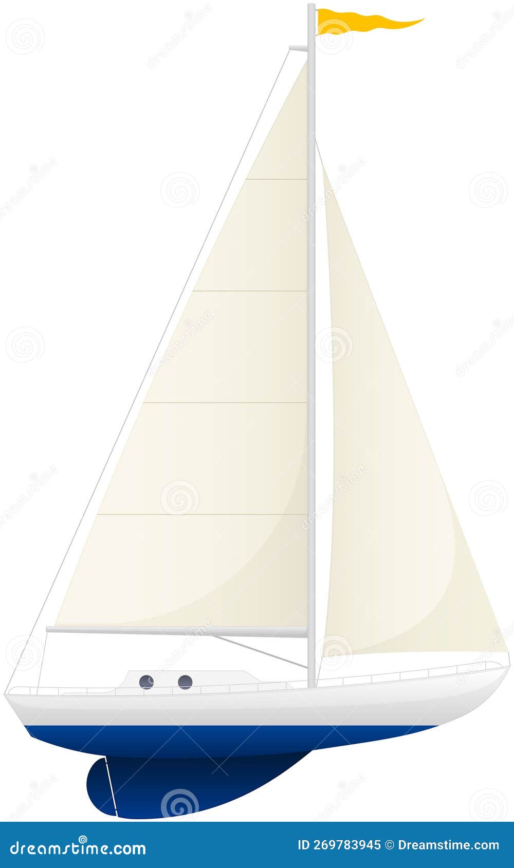 Blue and White Sailboat Side View Stock Vector - Illustration of white ...