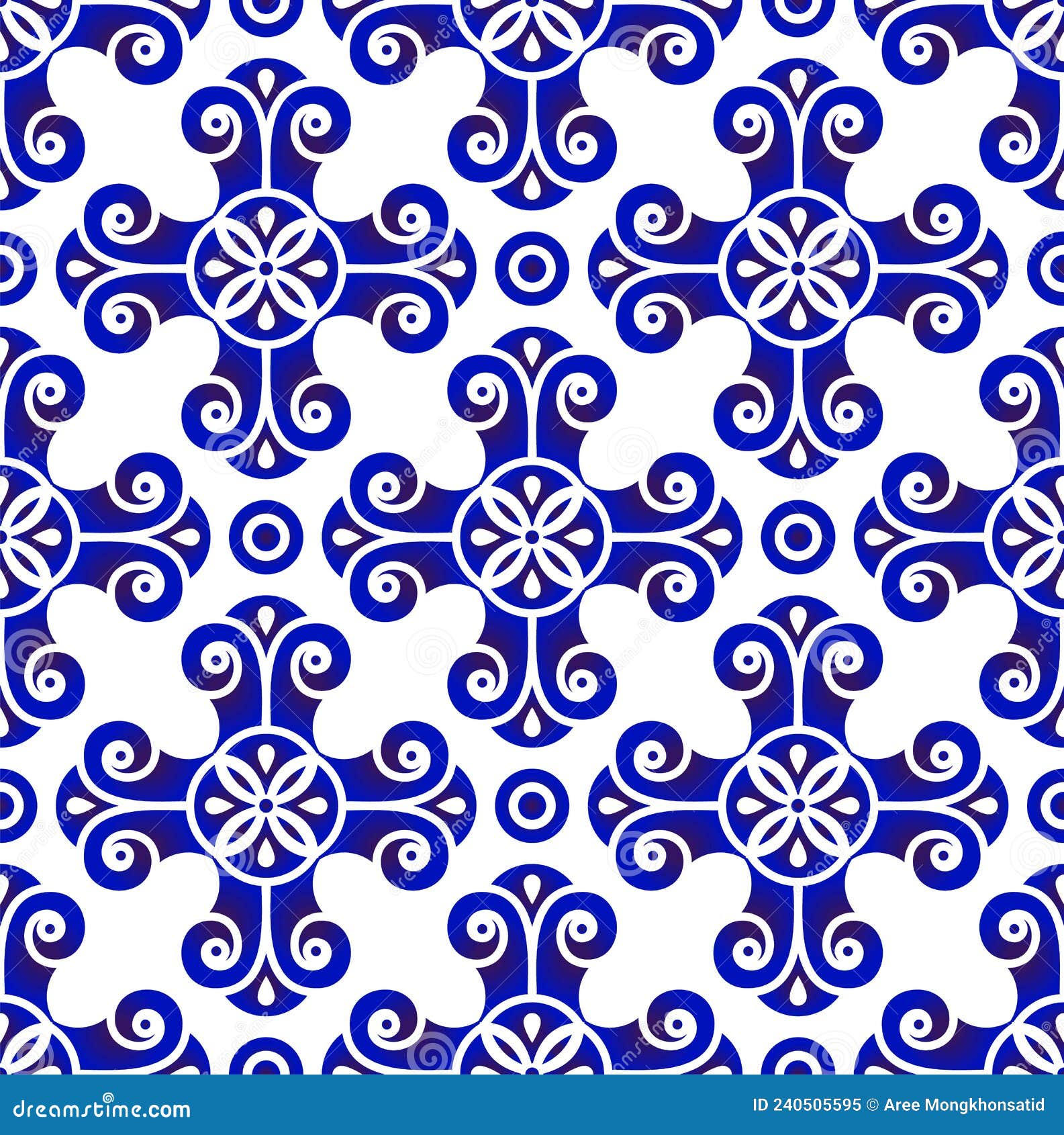 Ceramic Blue And White Mediterranean Seamless Tile Pattern. Cartoon ...