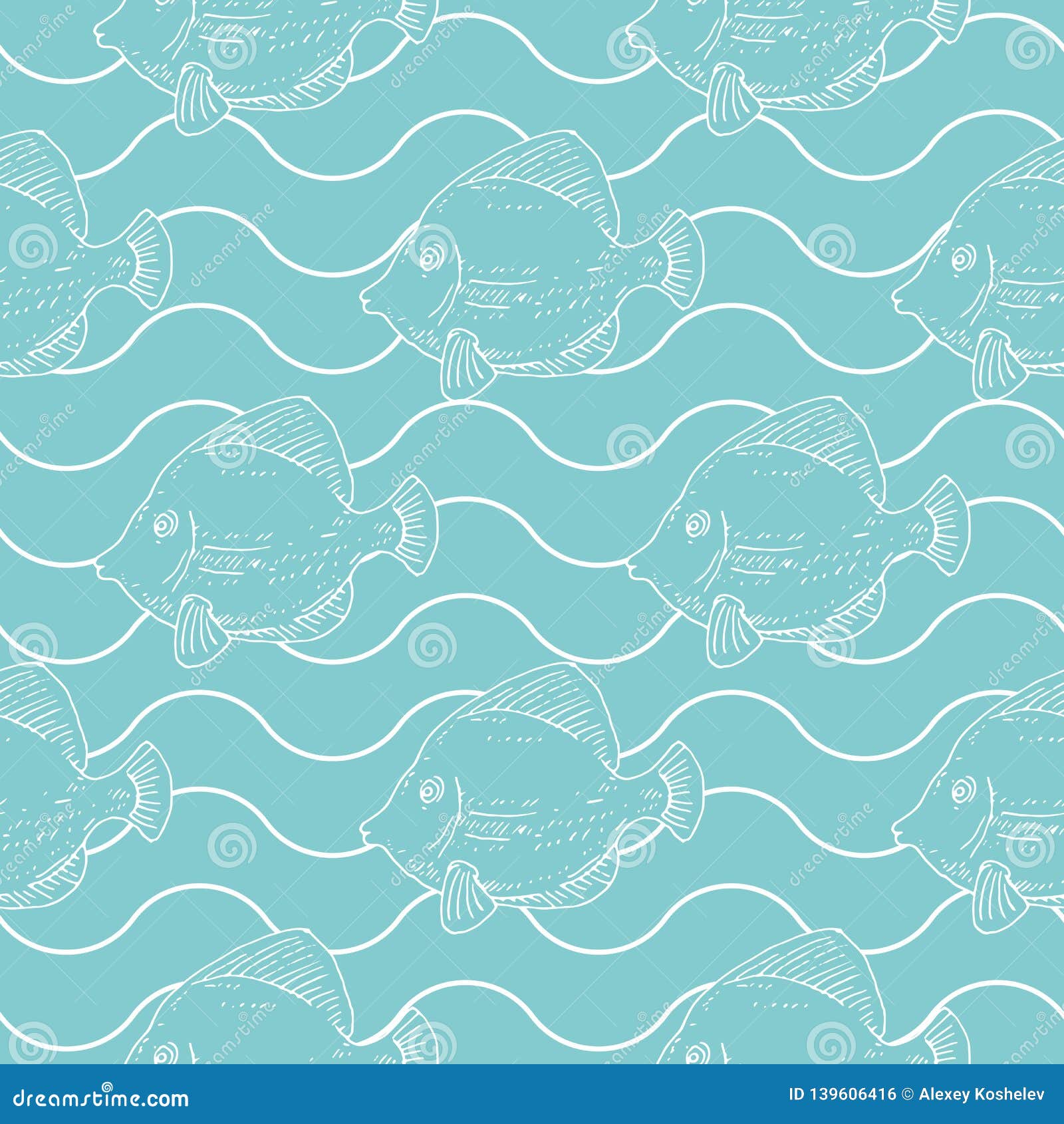 Blue and White Seamless Pattern with Exotic Fish Stock Illustration - Illustration of pattern ...