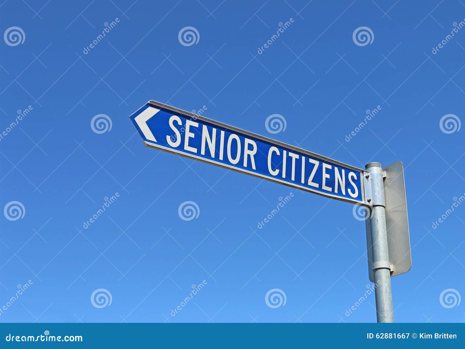Blue and White Senior Citizens Sign Pointing Stock Image - Image of ...