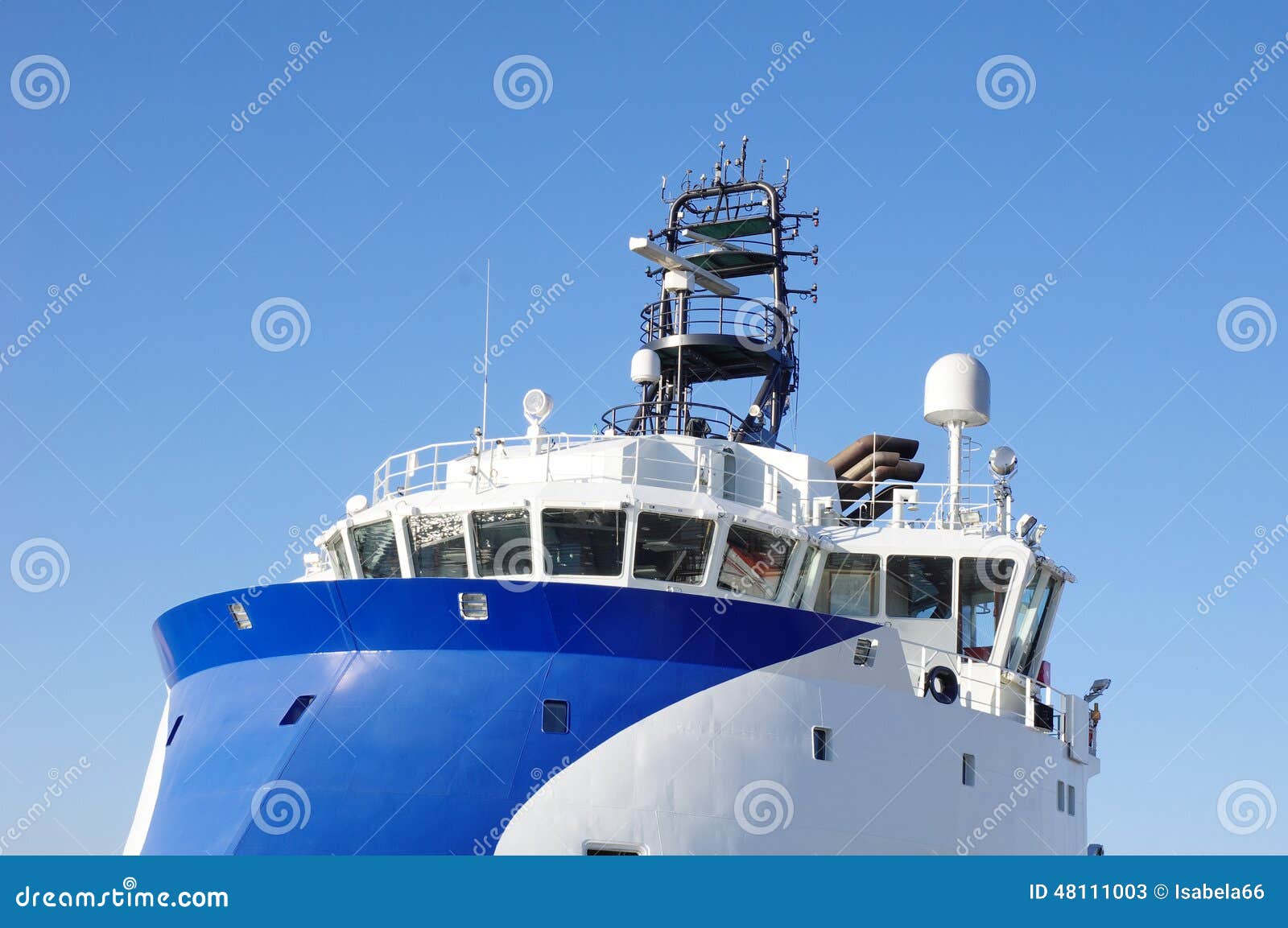 Blue and White Ship Bridge on Inverted Bow Stock Image - Image of navy ...