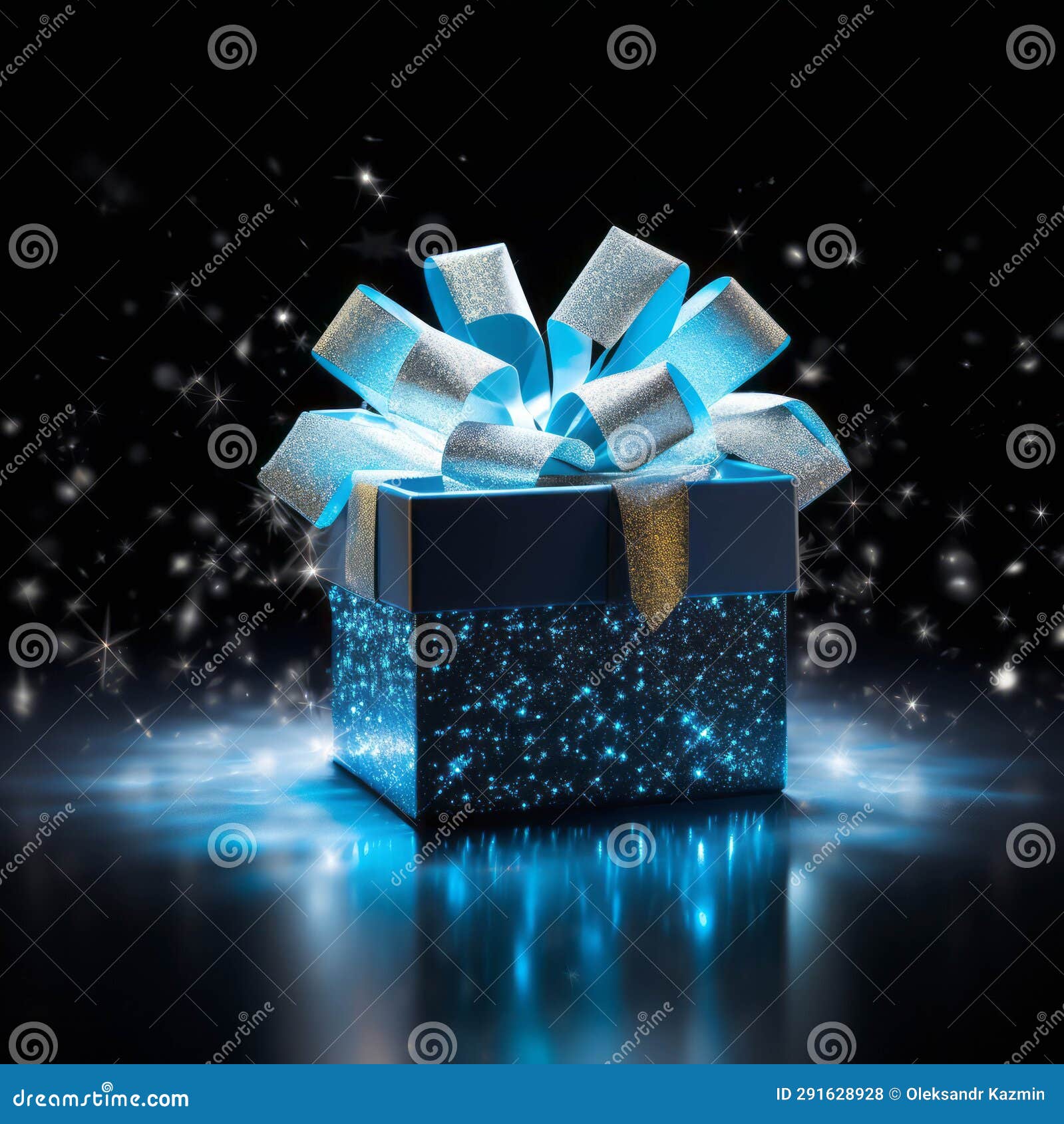 Blue White Snowflake Textured Open Gift Box with Lights Coming Out ...