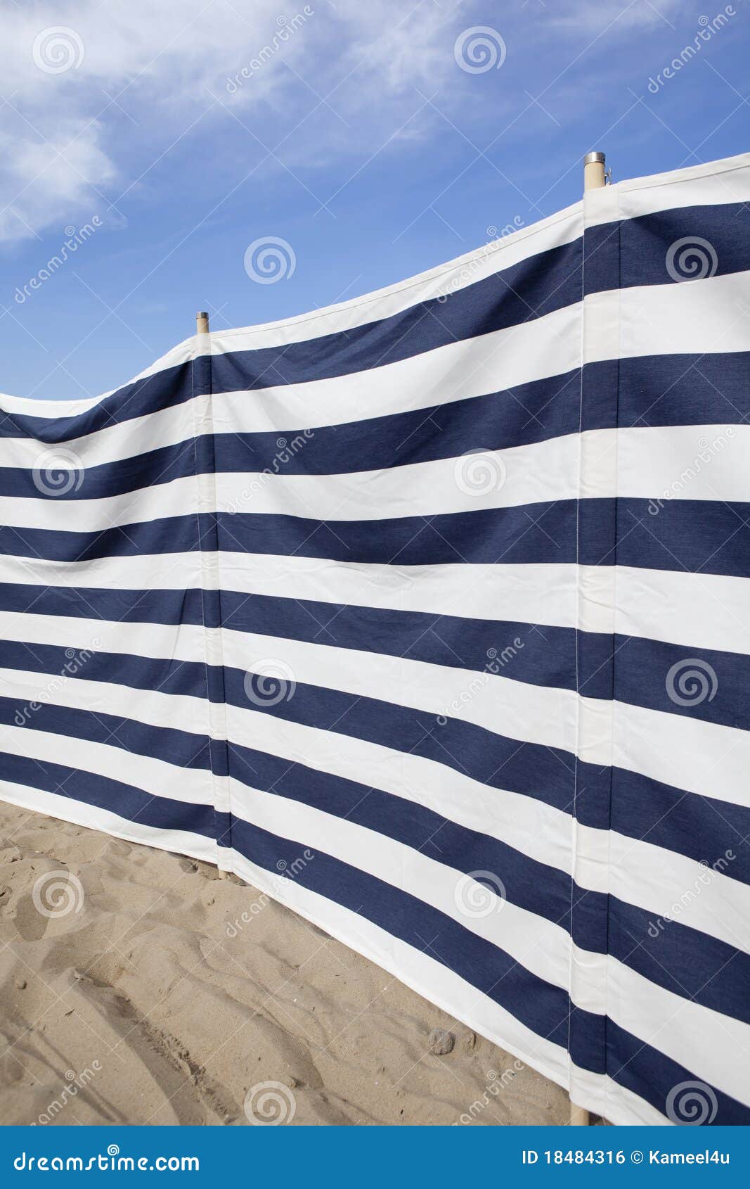 Blue and White Striped Windbreak at the Beach Stock Photo - Image of ...