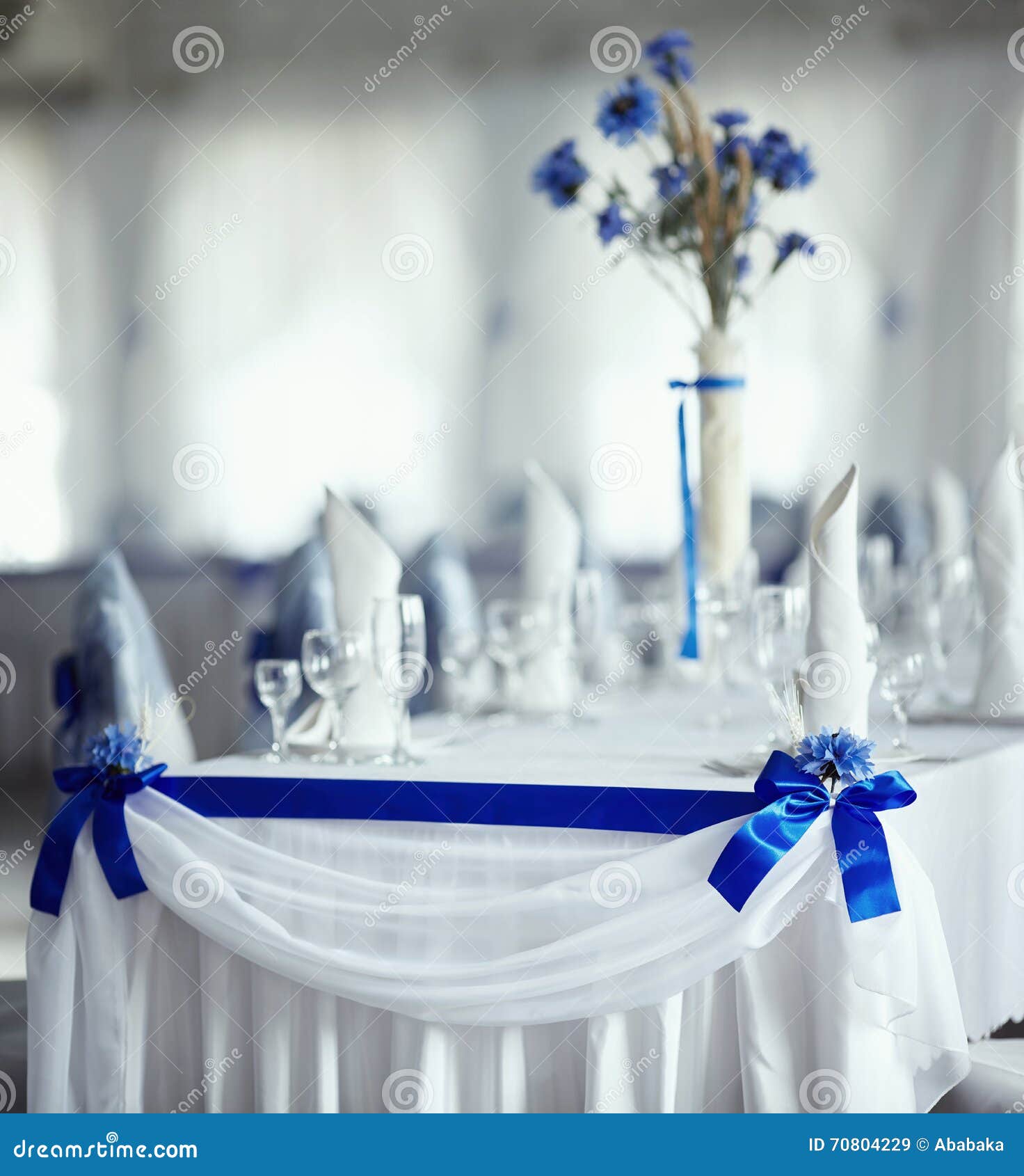 Blue on White Table Setting Stock Image - Image of interior, party ...