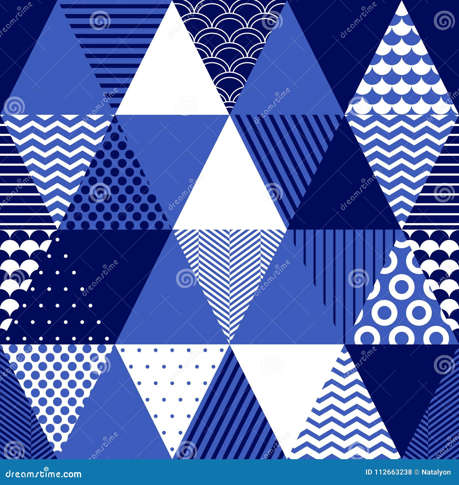 Blue and White Textured Triangles Geometric Abstract Seamless Pattern ...
