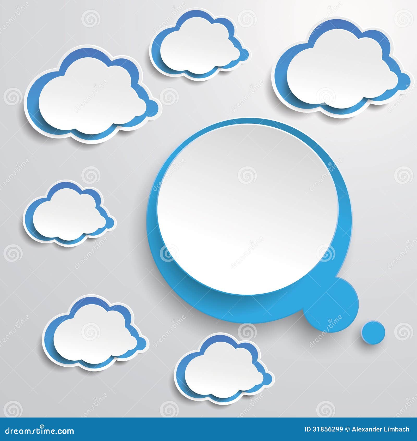 Blue White Thought Bubble With Clouds Stock Vector - Illustration of ...