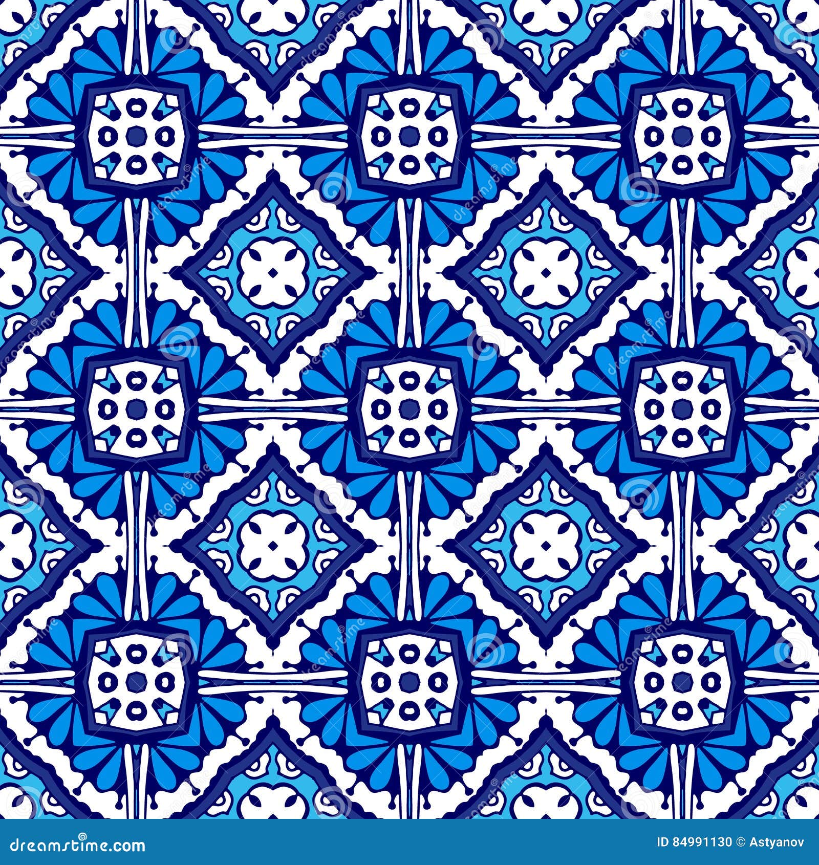 Blue and White Tile Pattern Stock Vector - Illustration of arabesque ...