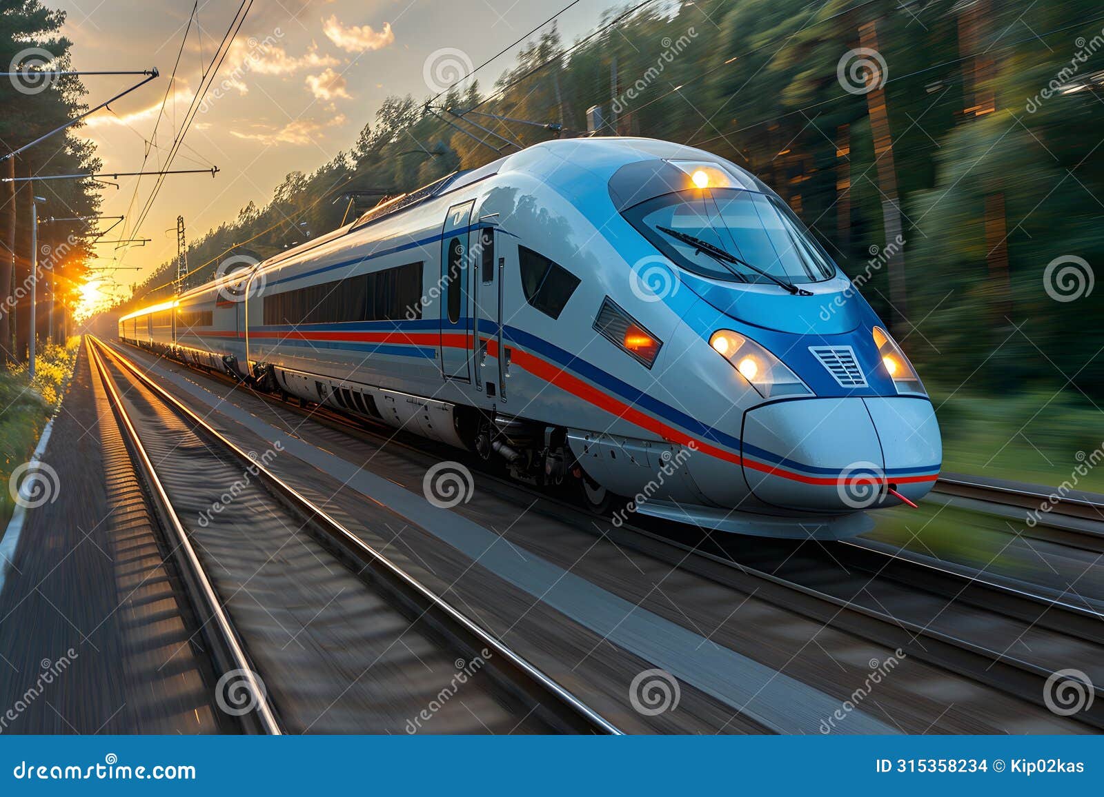 Blue and White Train Traveling Down Train Tracks. Generative AI Stock ...