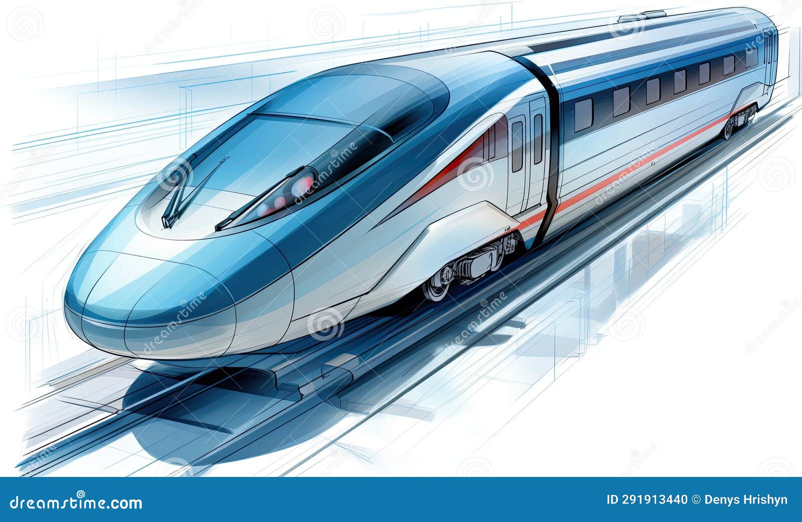 Photo of a Blue and White Train Traveling Down Train Tracks Stock ...