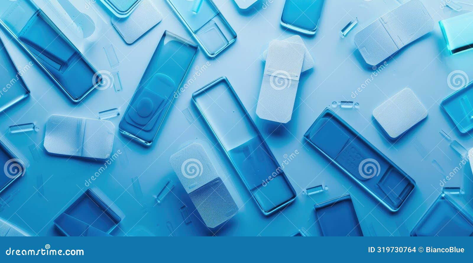Blue and White Translucent and Opaque Rectangular Objects on a Blue ...