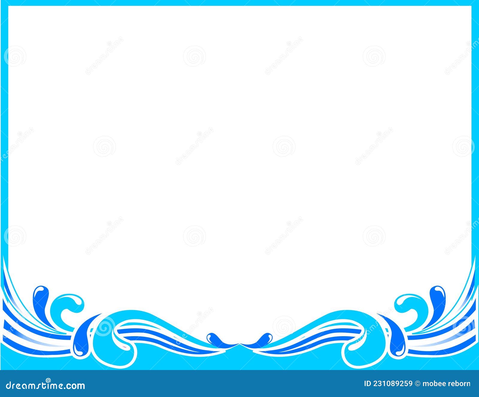 Blue and White Wave Frame, Water Splash Stock Illustration ...