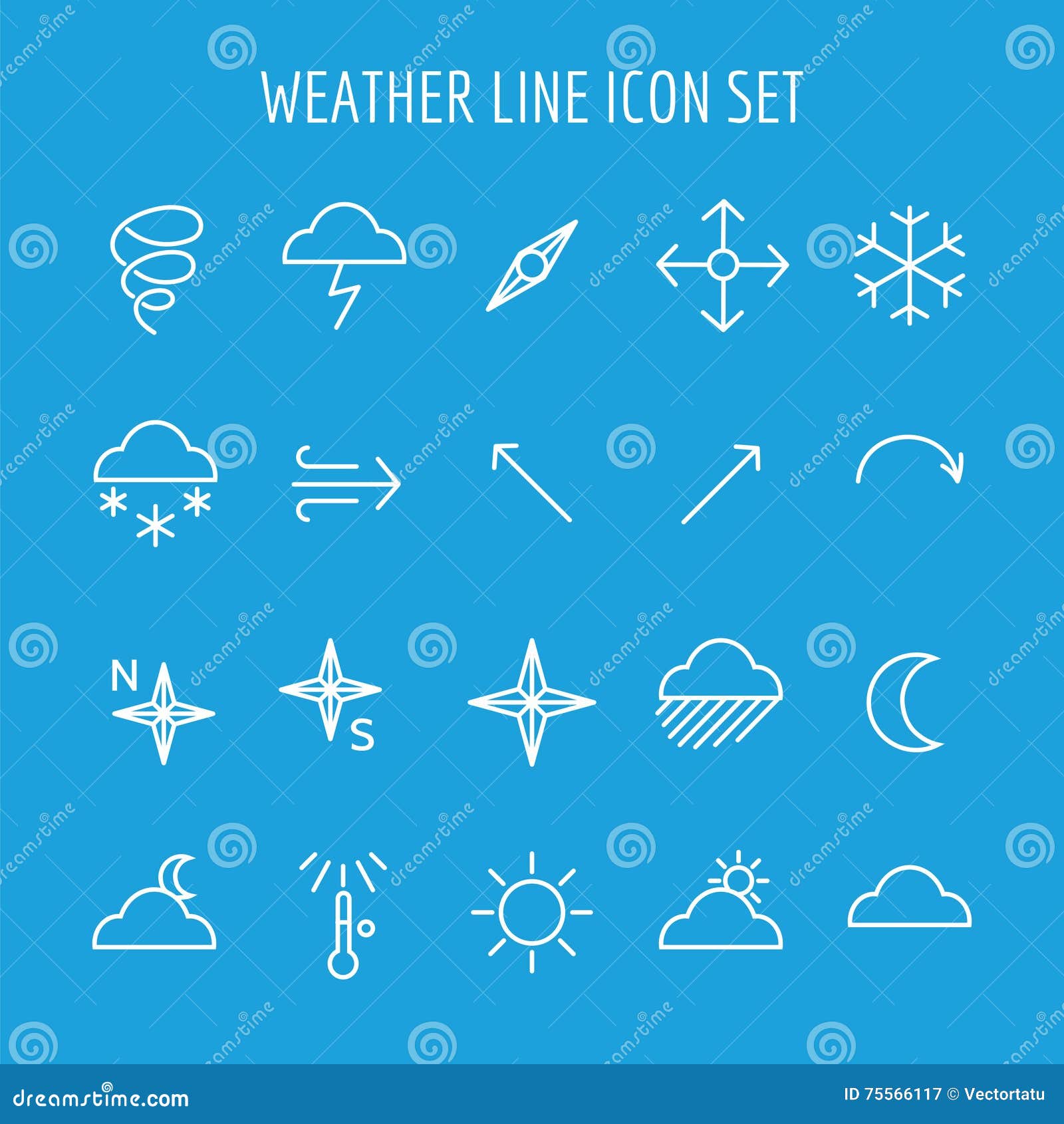 Blue and White Weather Line Icon Stock Vector - Illustration of cloudy ...