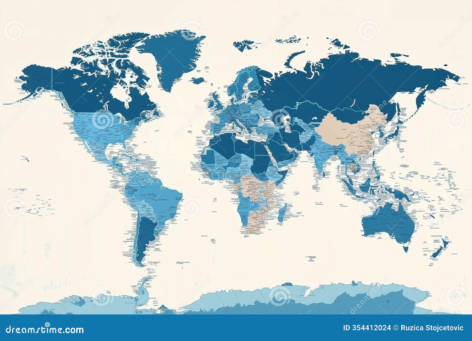 Blue and White World Map Ai Photo Stock Illustration - Illustration of center, outline: 354412024