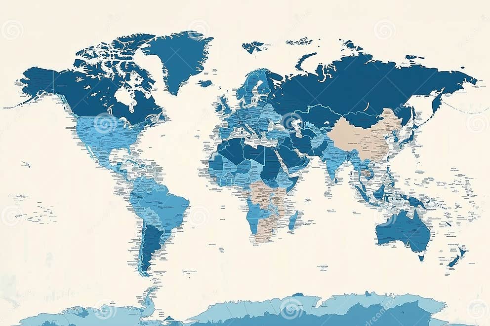 Blue and White World Map Ai Photo Stock Illustration - Illustration of ...