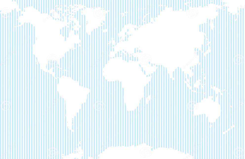 Blue and White World Map with a Vertical Stripes Stock Illustration ...