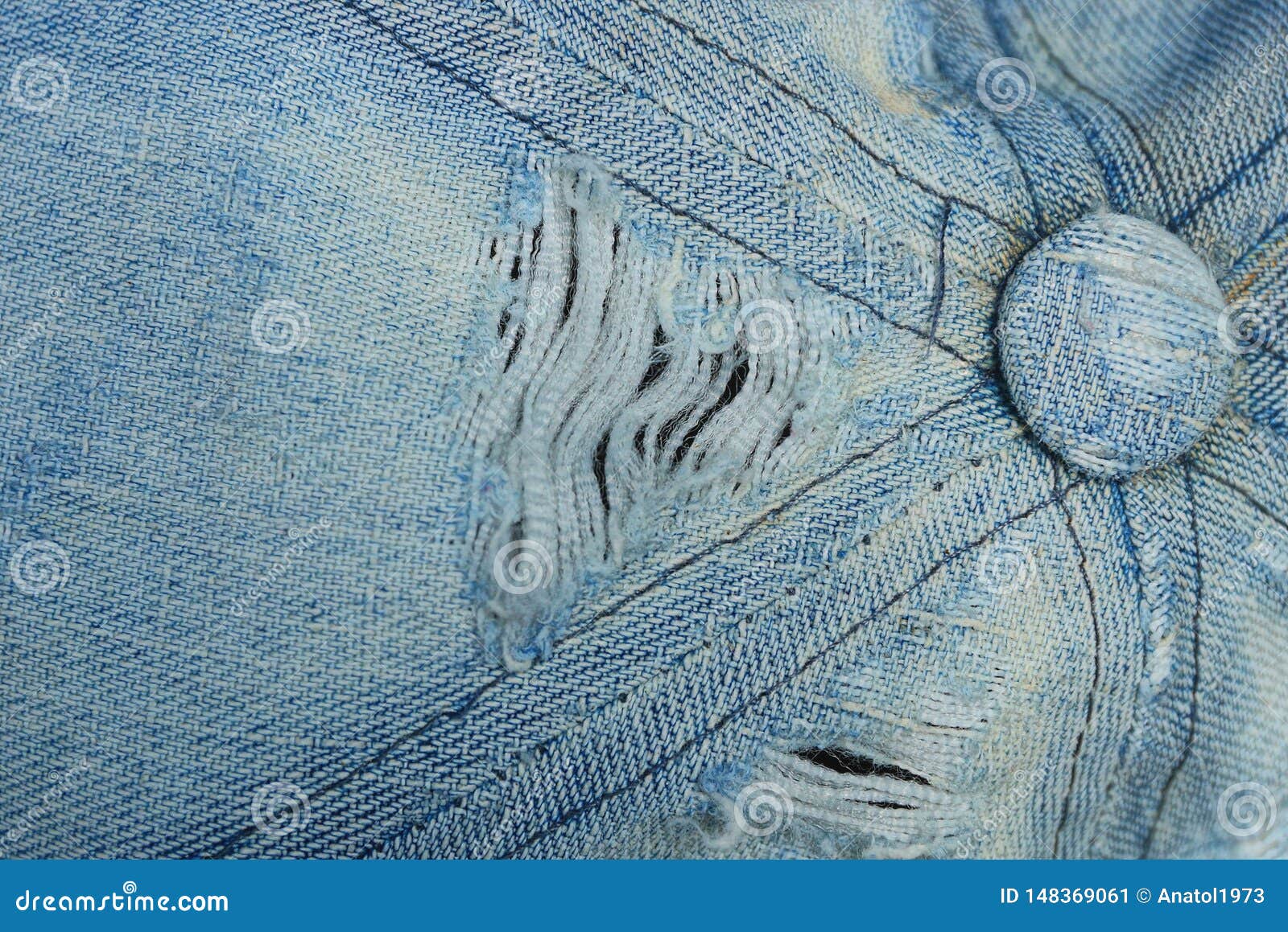Blue White Worn Thread Fabric Texture and Buttons Stock Image - Image ...