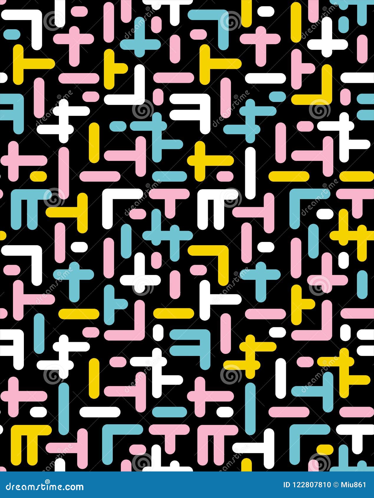 Abstract Vector Seamless Pattern. Jumble Elements. Black Background ...