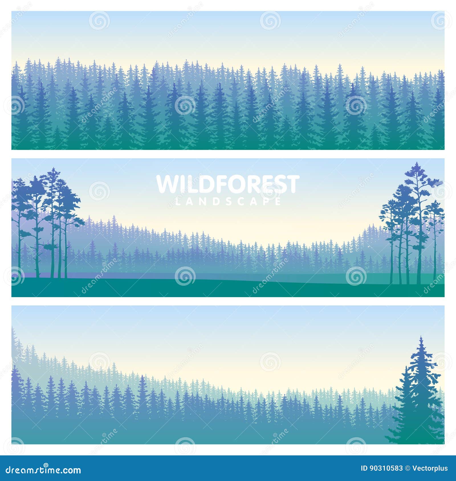 The Blue Wildforest Landscape Set Stock Vector - Illustration of ...