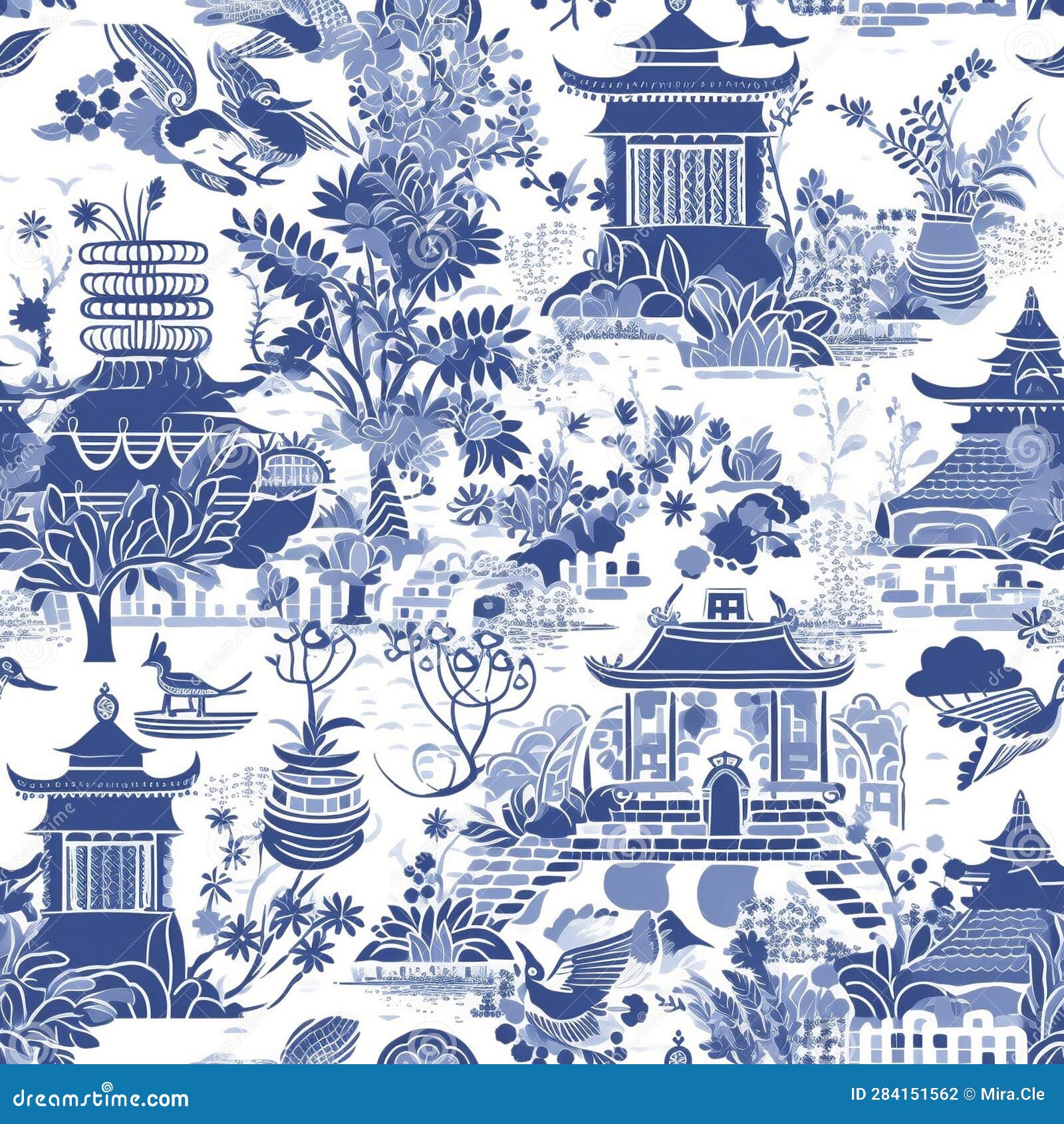 Blue Willow Seamless Pattern, Created with Generative AI Stock ...