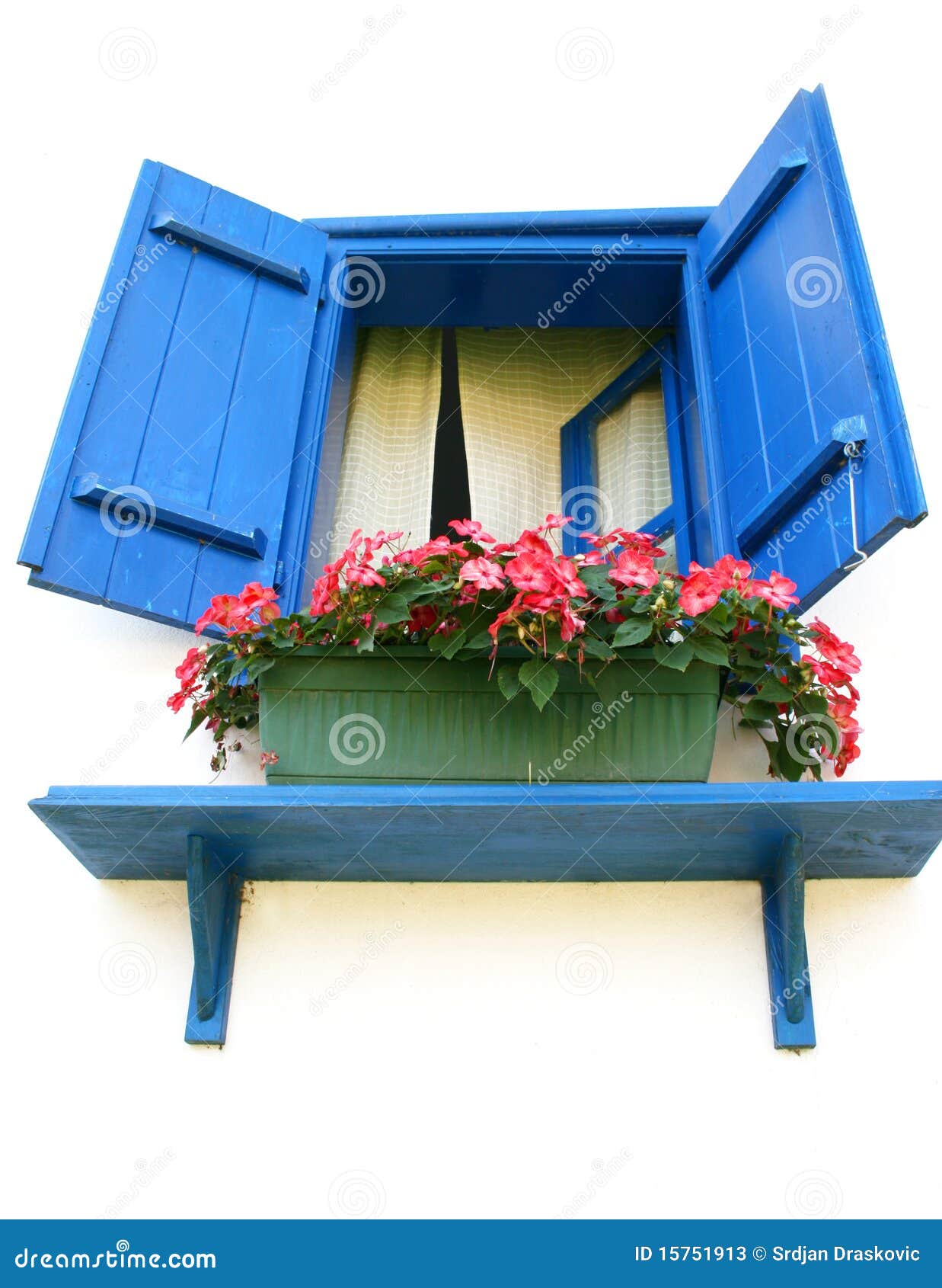 Blue window stock image. Image of opened, flower, view - 15751913