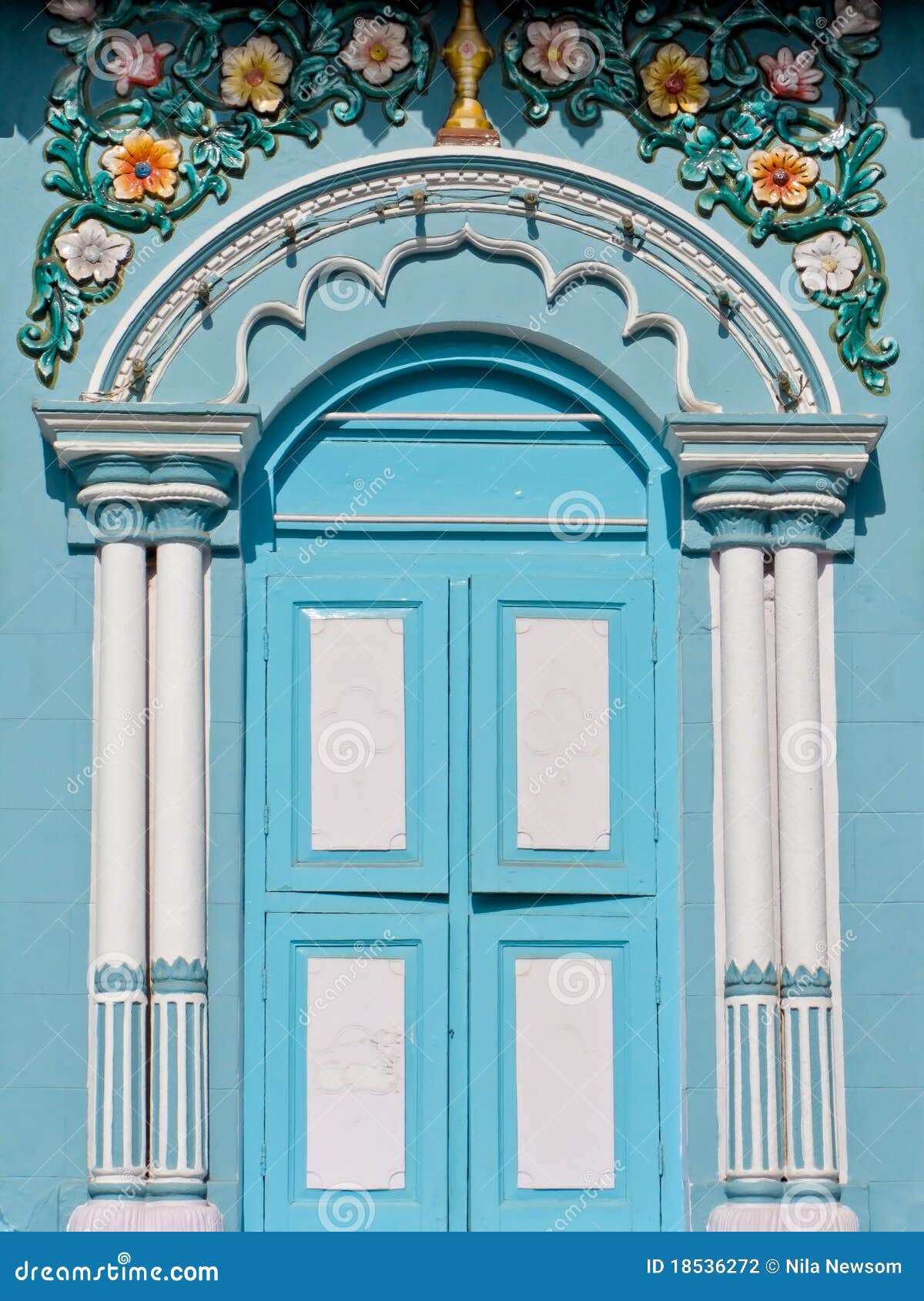Blue Window stock photo. Image of color, arch, flowers - 18536272