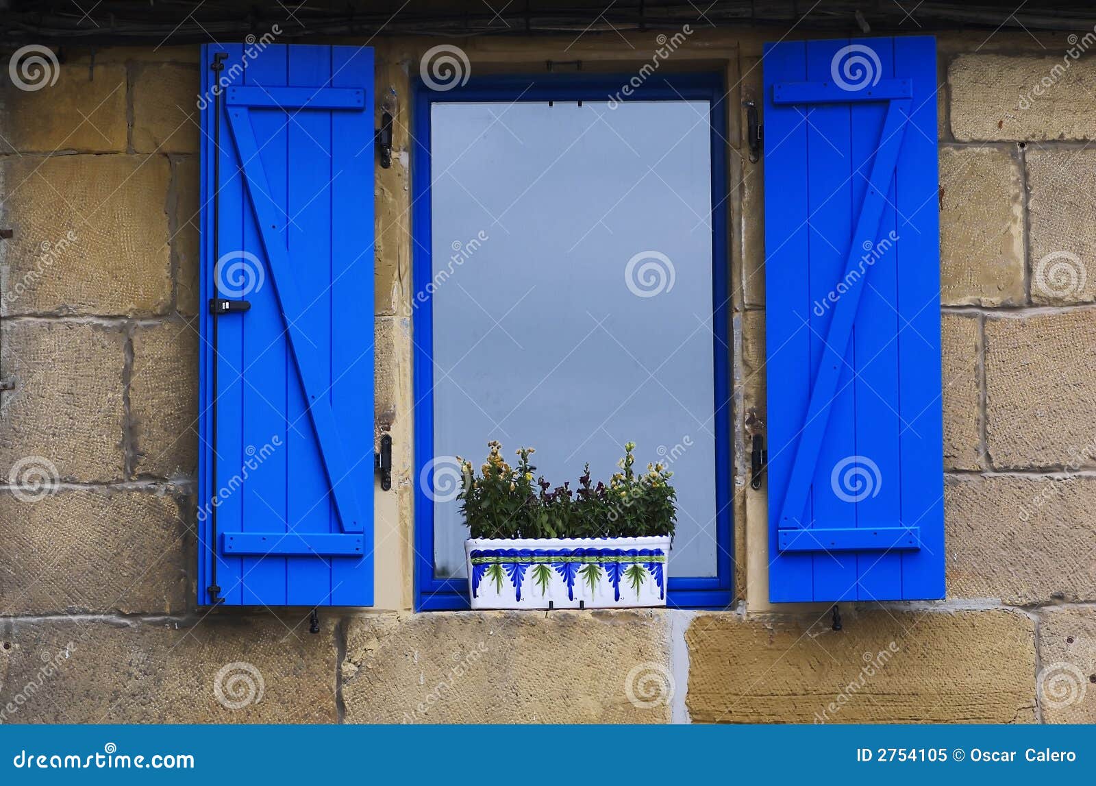 Blue window stock image. Image of house, flowers, stones - 2754105