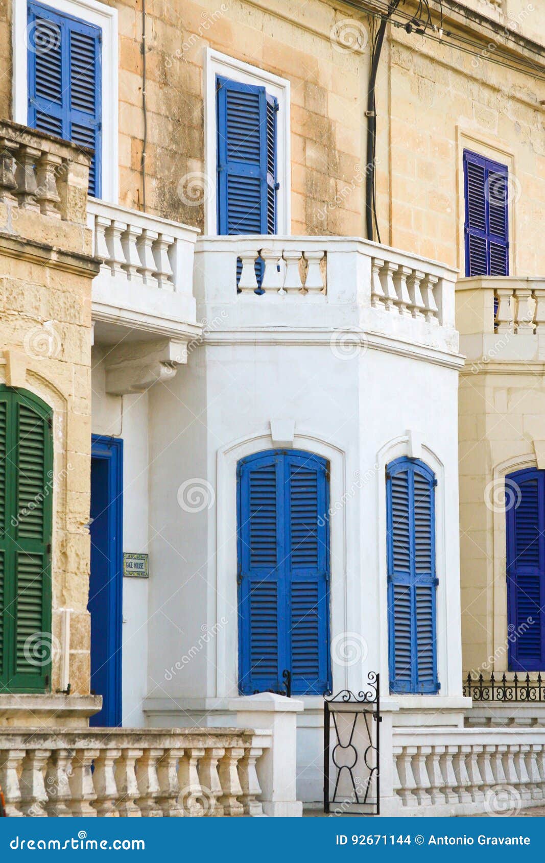 Blue Window and Balcony on Ancient Wall Mediterranean, Malta Stock ...