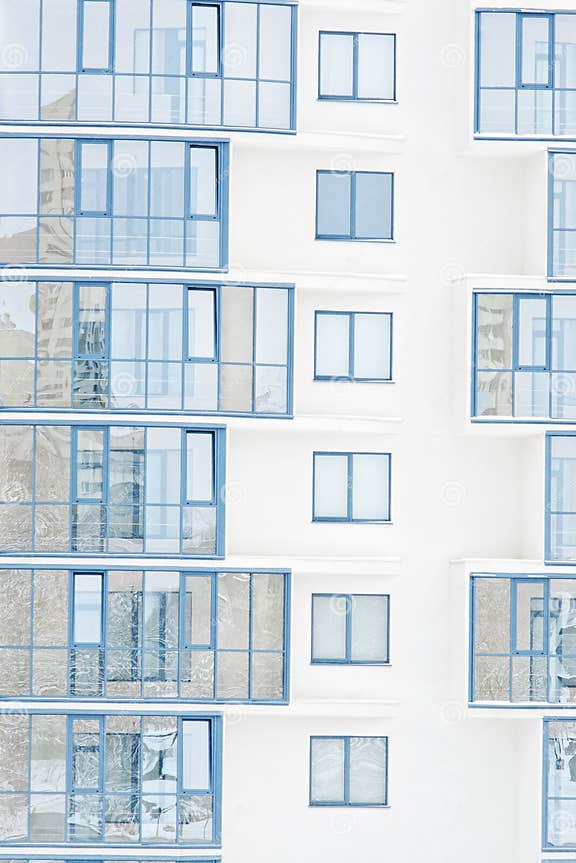 Blue Window Frames of a Building Stock Image - Image of windows ...