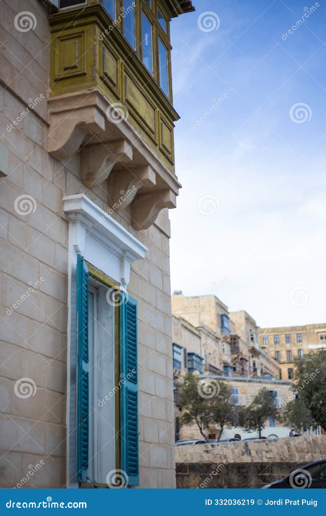 Blue Window and Golden Balcony on a Typical Traditional Architecture in ...