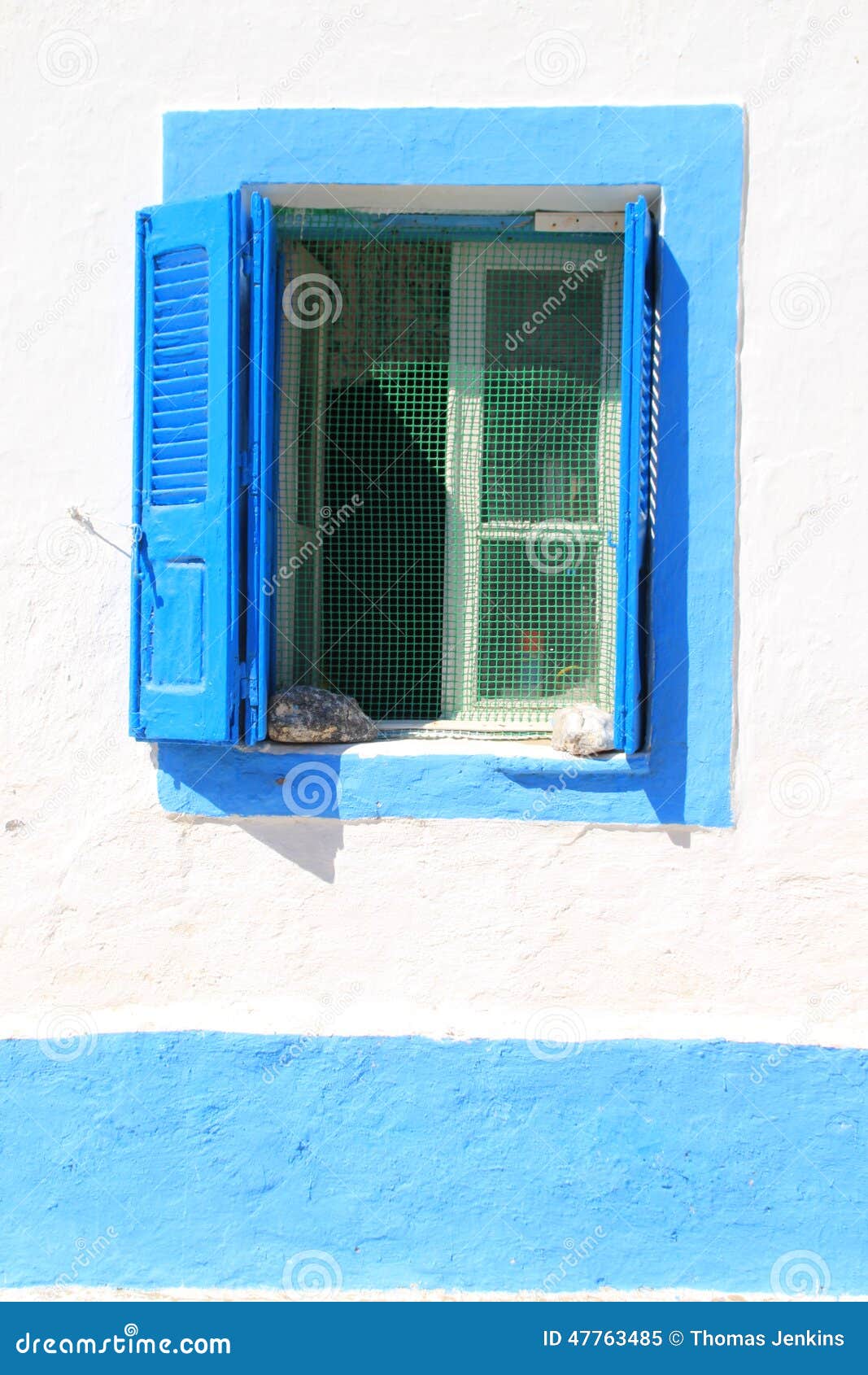 Blue Window with Shutters on Greek Island Stock Image - Image of blue ...