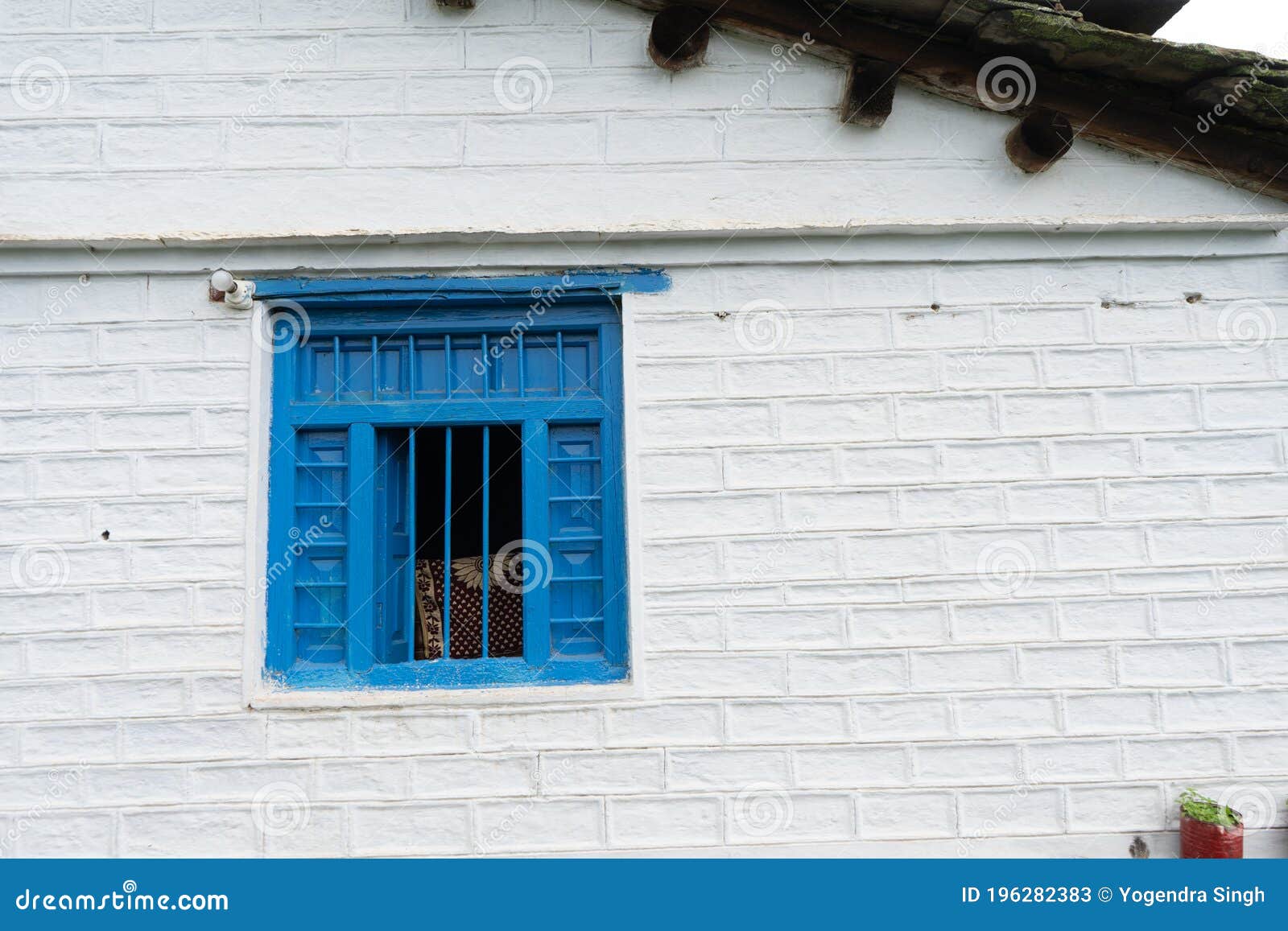 A Blue Window in a Traditionally Built House Stock Image - Image of ...