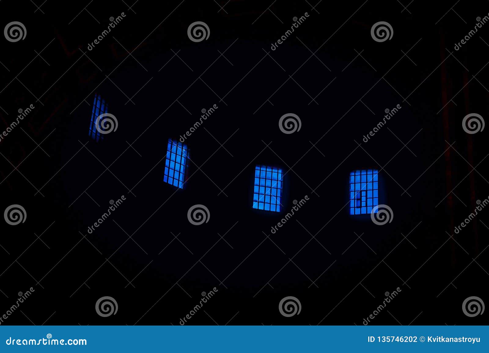 Blue Windows on a Black Background. Abstract Stock Photo - Image of ...