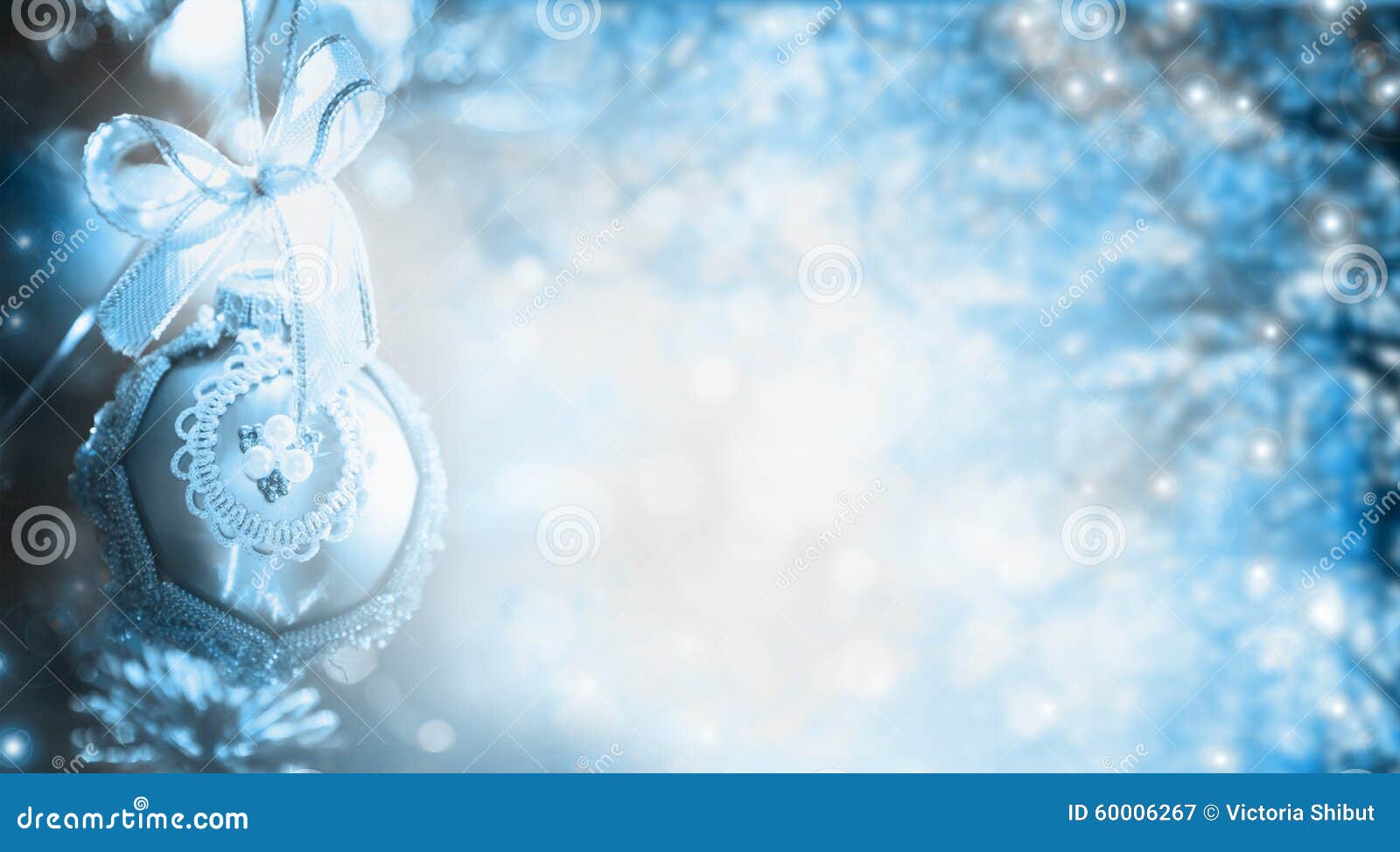 Blue Winter Christmas Background with Tree, Branches and Bauble ...