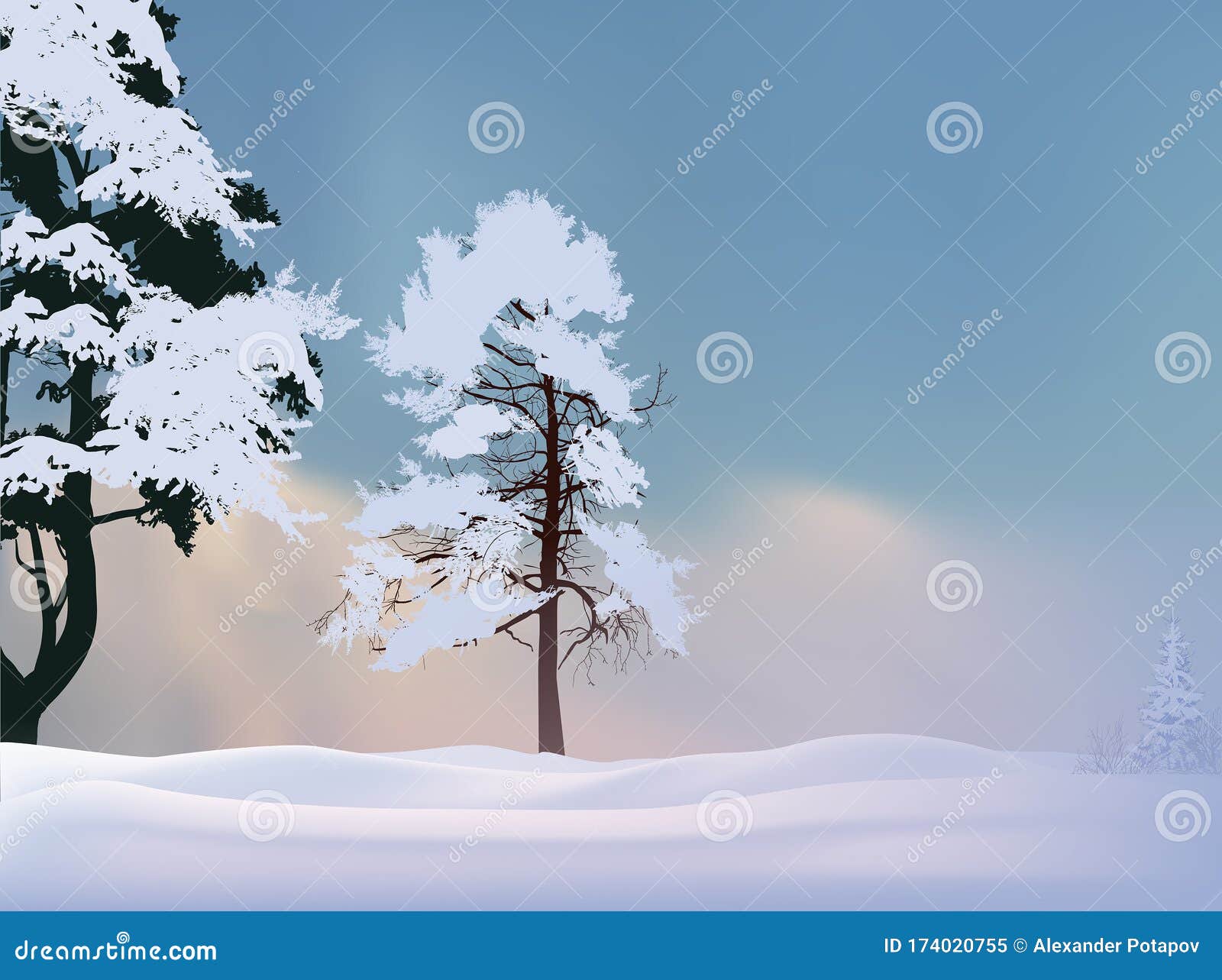 Blue Winter Snow Trees Illustration Stock Vector - Illustration of ...